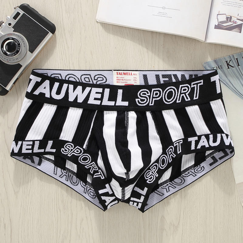 Tauwell男时尚平角内裤荧光色竖条纹提臀性感潮流U凸囊袋螺纹棉_虎窝淘