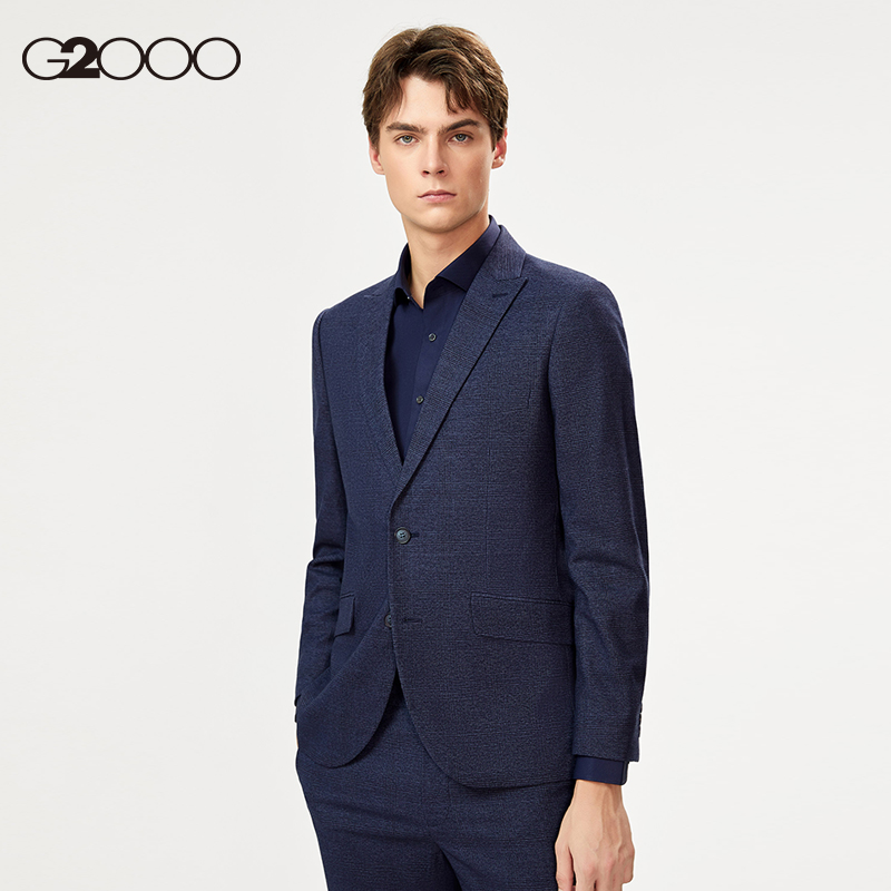 G2000男装 2023秋季新款职业通勤弹力西服经典格纹正装西装外套_虎窝淘