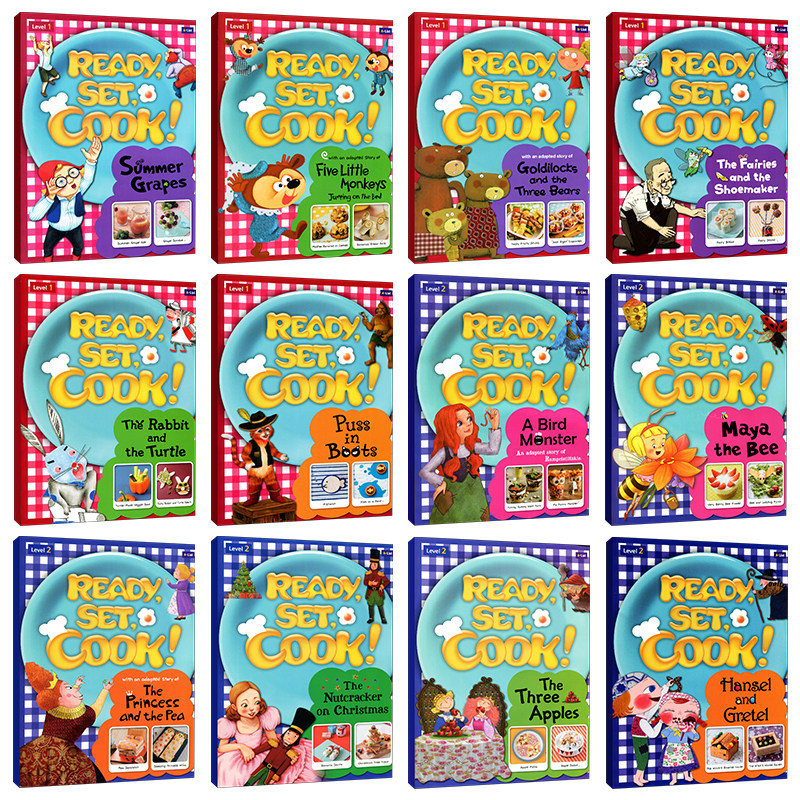 英文素质类厨艺课程幼少儿英语教材 Ready Set cook厨艺烹饪书本练习册菜谱挂图互动光盘手工 12个主题 24个美食制作_虎窝淘