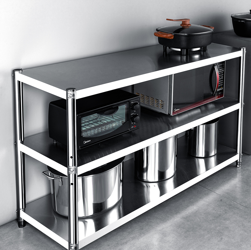不锈钢厨房置物架多层微波炉架储物收纳架落地家用橱柜3层烤箱架_虎窝淘