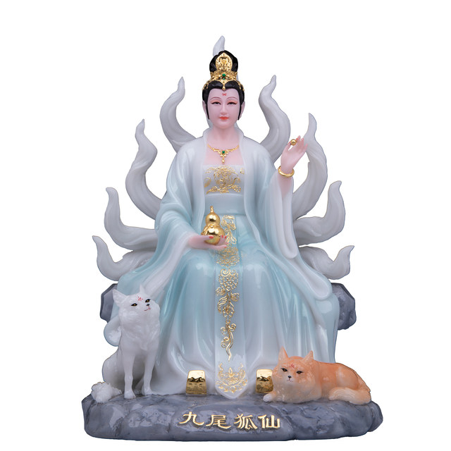 Kangsheng Han white jade nine-tailed empress Daji statues of male and ...