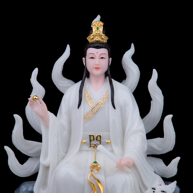 Kangsheng Han white jade nine-tailed empress Daji statues of male and ...