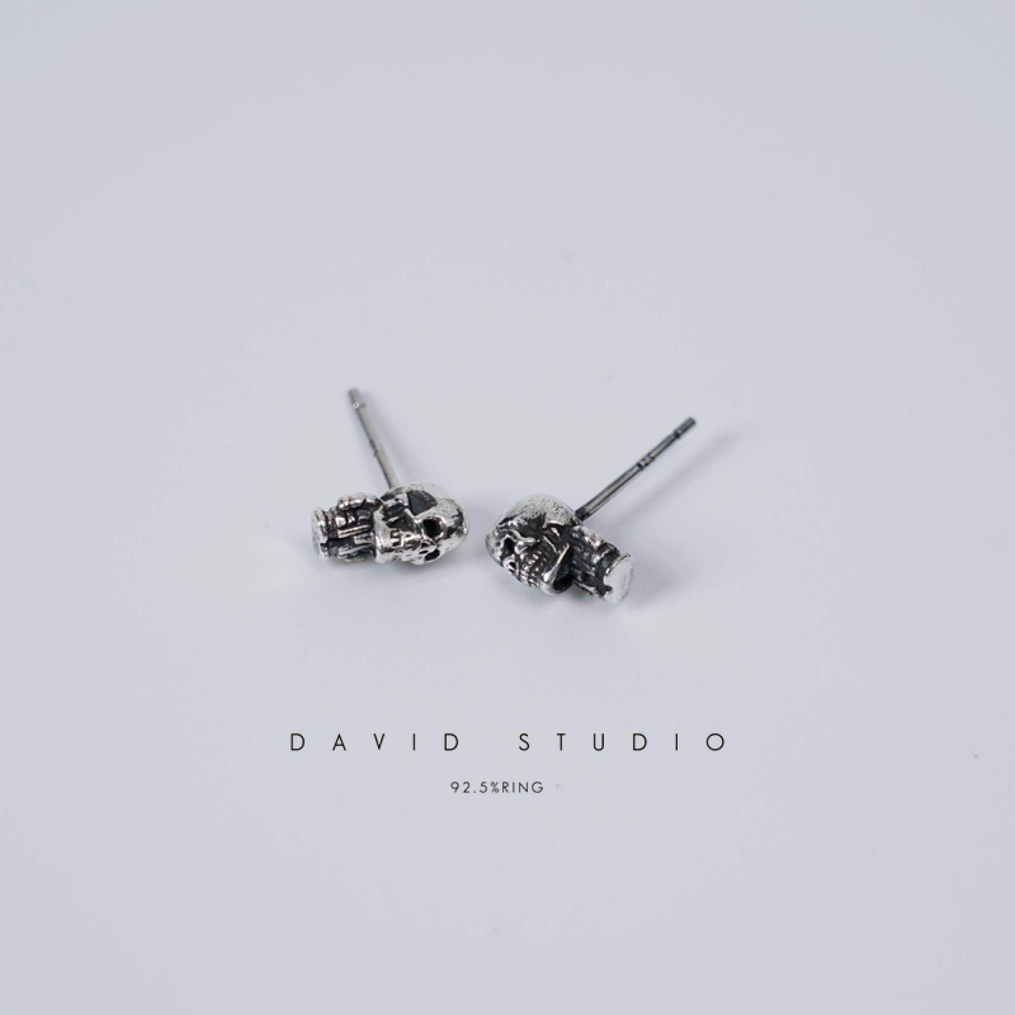 David studio925纯银骷髅小矮人中号耳钉朋克机车DJ同款男女同款_虎窝淘