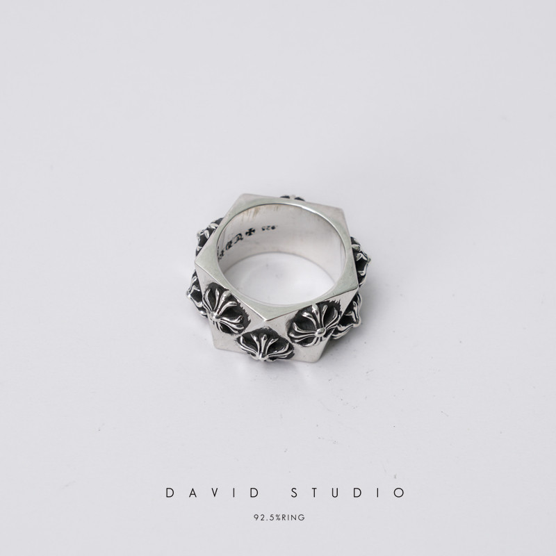 David studio925纯银菱形切面十字架gd权志龙同款情侣戒指_虎窝淘