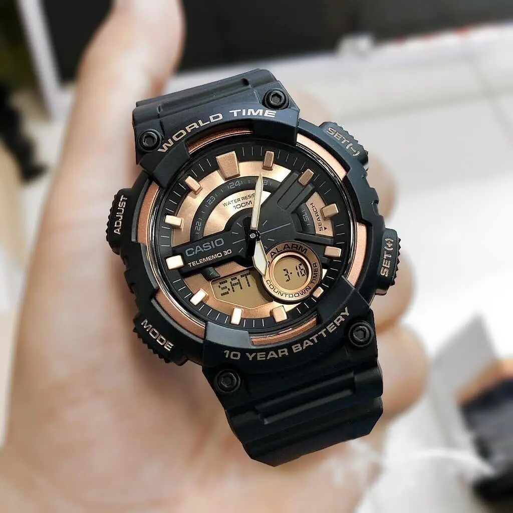 Casio卡西欧运动手表AEQ-110W-1A黑武士学生防水抗震电子表_虎窝淘