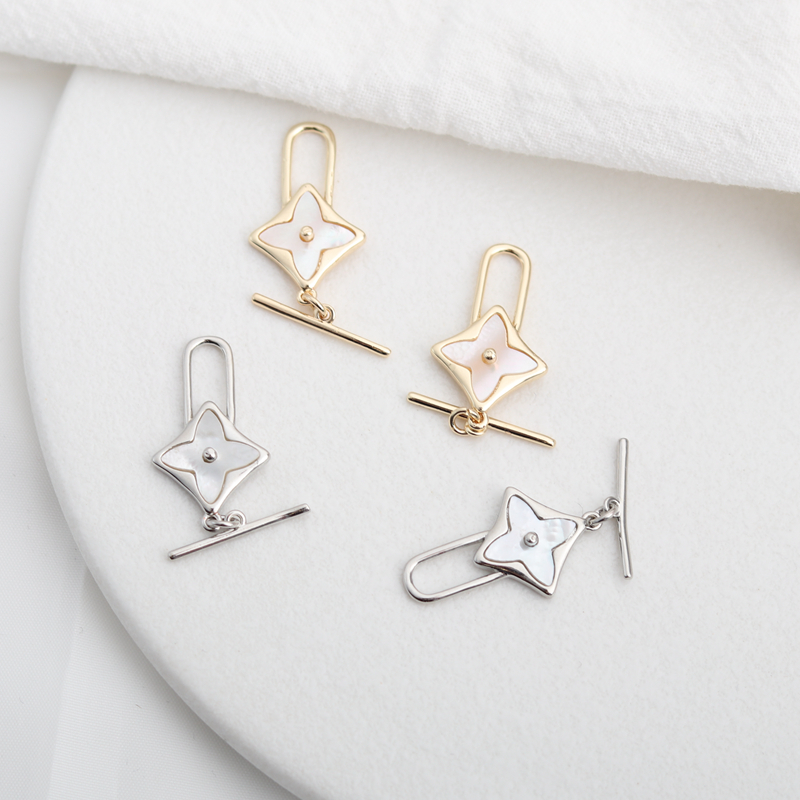 14K包金保色四叶草镶贝方形IQ扣项链手链菱形OT扣连接收尾DIY饰品_虎窝淘