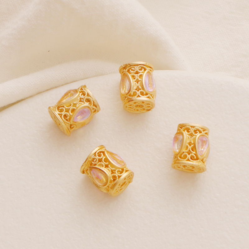 18K包金保色哑金桶珠复古镂空月光锆石隔珠扁珠diy手链项链配件_虎窝淘