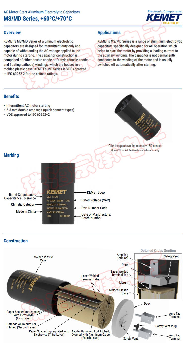 80uF 260VAC KEMET基美 080MD26ABMK1DAN 117U5373压缩机启动电容_虎窝淘