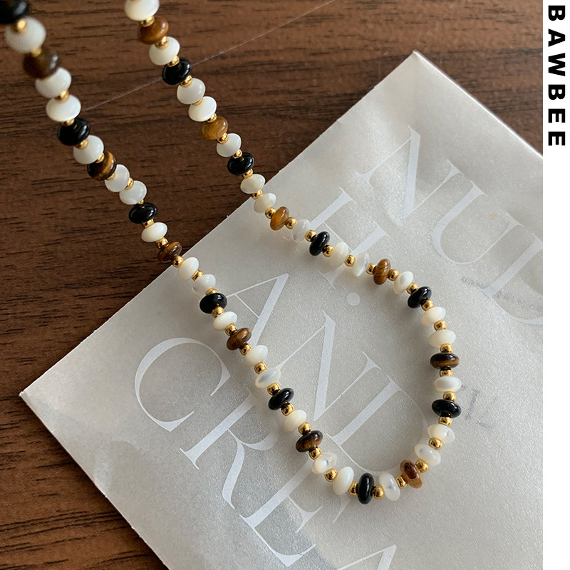 BAWBEE夏日小众天然贝母虎眼石玛瑙串珠ins叠戴小众绝美气质项链_虎窝淘