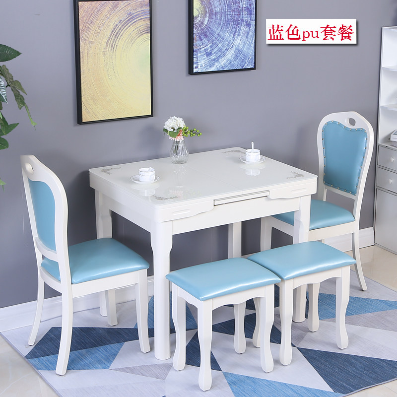 小户型实木可伸缩折叠餐桌简约现代钢化玻璃餐桌椅组合家用饭桌子_虎窝淘