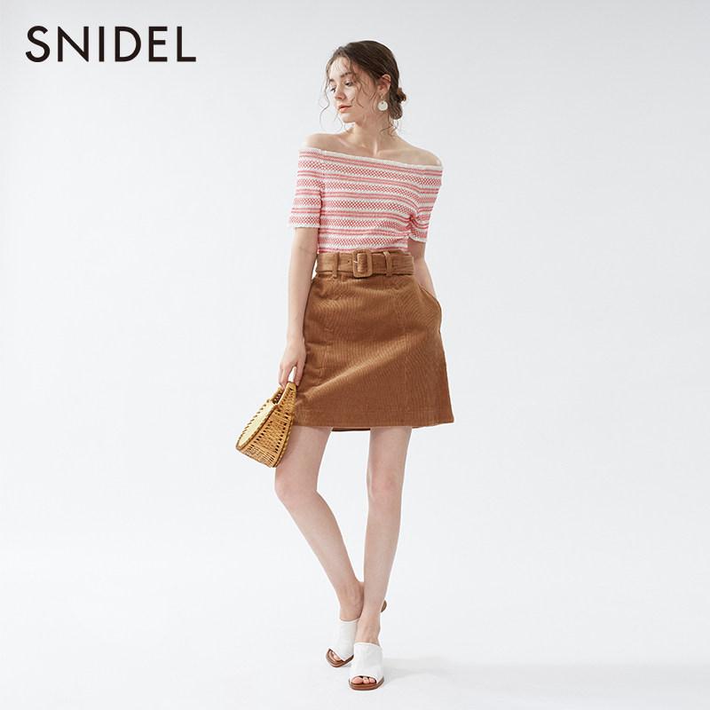 SNIDEL春夏 甜美糖果色高腰灯芯绒腰带包臀半身短裙SWFS191132 - 小编推荐 - WePost 全民代运 - 马来西亚中国淘宝代运与集运专家
