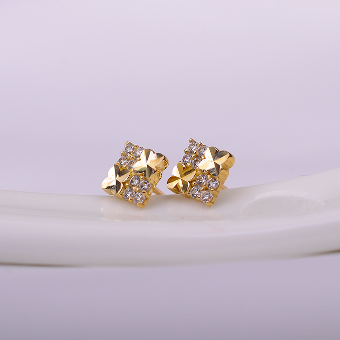 HC时尚韩国流行14K 10K金耳钉女锆石几何方形耳钉耳骨钉单只_虎窝淘