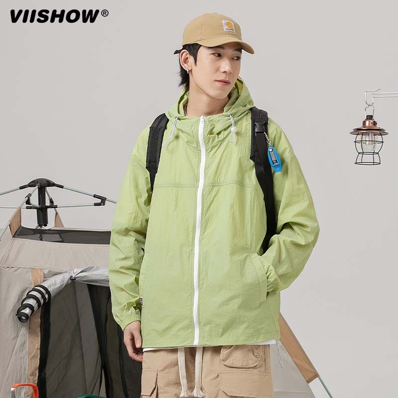 VIISHOW夏季纯色特薄防晒衣夹克男加日系潮牌连帽宽松外套防晒服_虎窝淘