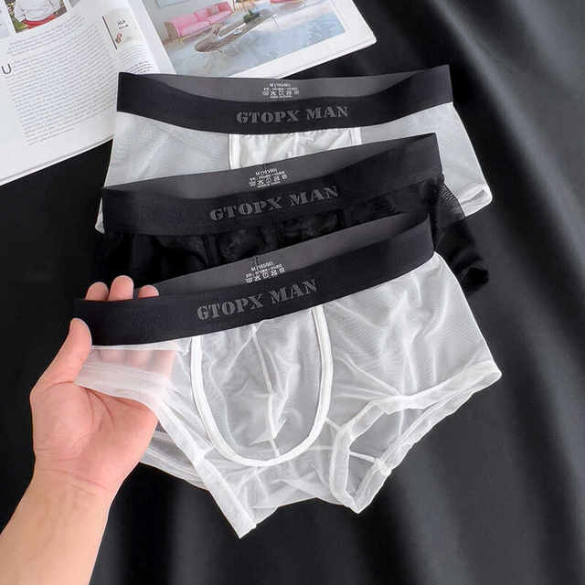 Boxer Briefs Men's Half Mesh Ice Silk U-convex Low Waist Thin ...