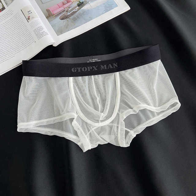 Boxer Briefs Men's Half Mesh Ice Silk U-convex Low Waist Thin ...