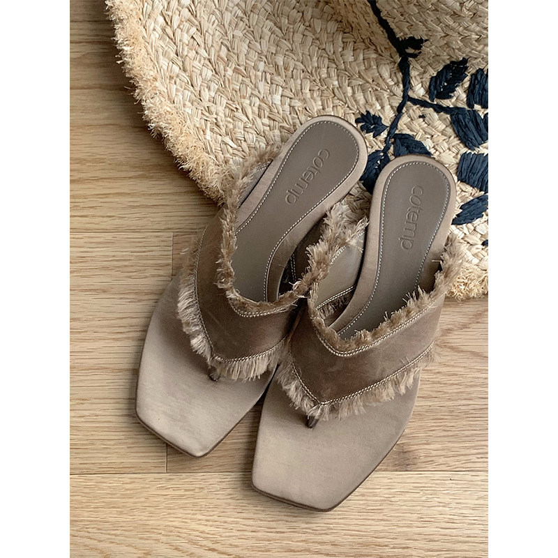 【Cotemp设计师品牌】SOLSOL缎面毛边/钉珠厚底人字拖 23SS_虎窝淘