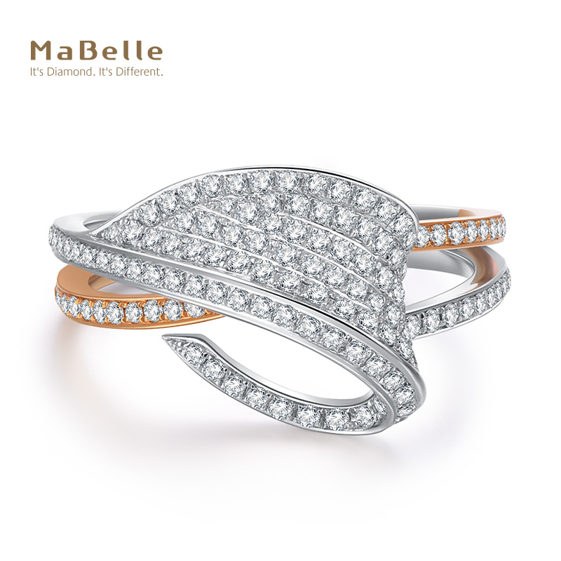 MaBelle/玛贝尔18K红白金群镶款钻石戒指气质时尚轻奢简约_虎窝淘