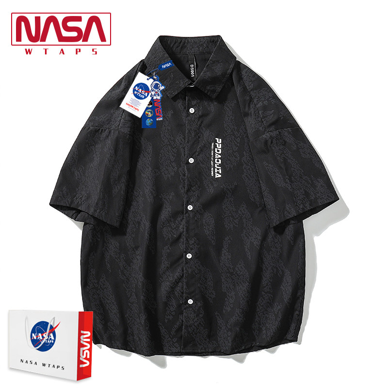 NASA WTAPS旗舰店短袖衬衫男夏季宽松高级感冰丝外套休闲日系衬衣_虎窝淘