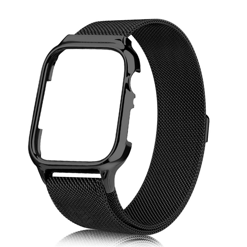 适用iwatch1/2/3/4/5/6代苹果手表一体米兰尼斯回环腕带潮男女Apple watch 6/SE表带保护套边框series 5表带_虎窝淘