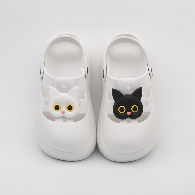 SUNNY COLOR Black and White Cat Croc Shoes Women's Summer Outerwear Non ...