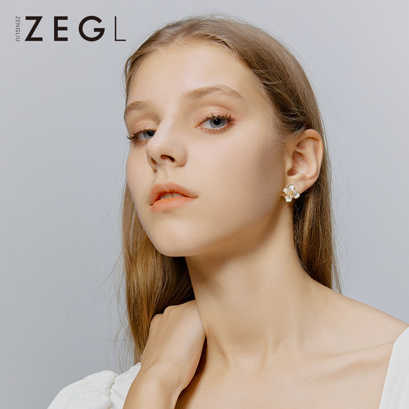 ZEGL气质小花朵耳钉小众设计感高级耳环耳夹无耳洞耳饰2023年新款_虎窝淘