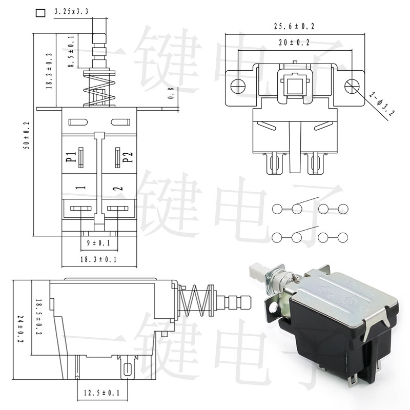 KDC-A04-2-20TC自锁电源开关热水器四脚功放机箱电视开关A04-S_虎窝淘