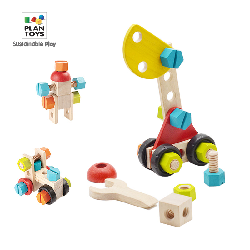 泰国Plantoys百变工具套5539儿童螺母螺丝玩具仿真修理工具木匠盒_虎窝淘