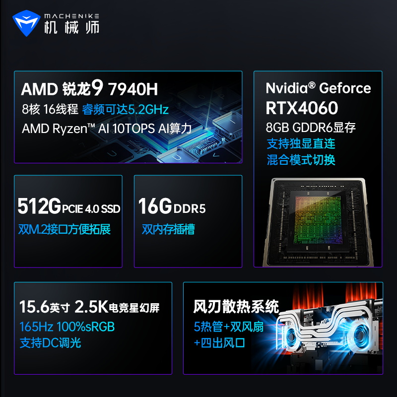 【旗舰爆款】机械师曙光15Pro AMD锐龙 R9-7940H笔记本电脑RTX4060独显游戏本2.5K 165Hz学生办公R7-8845H_虎窝淘