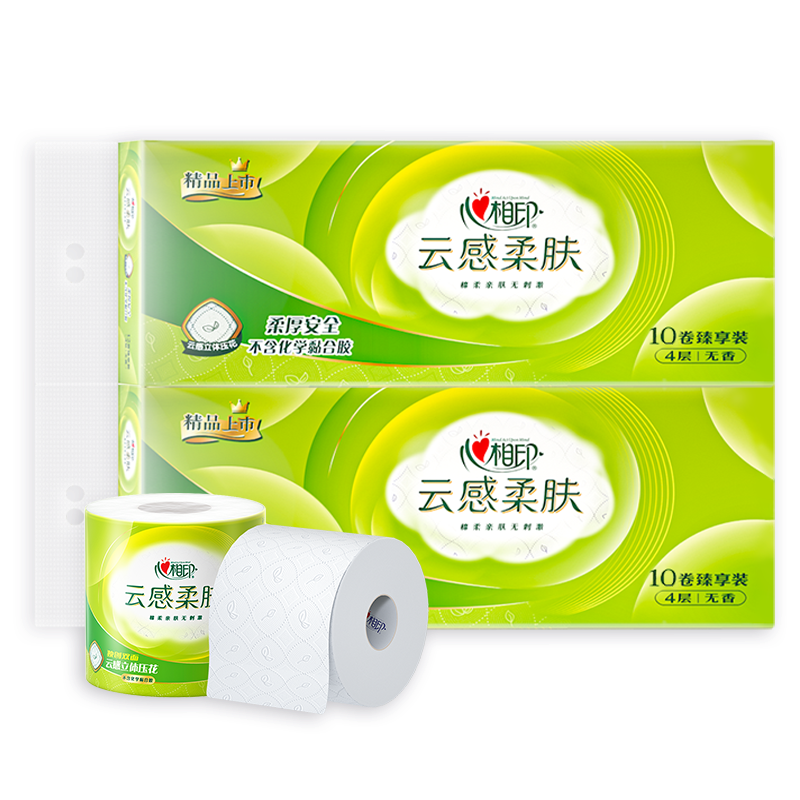心相印云感柔肤有芯卷纸压花亲肤家用卫生纸4层10卷150克臻享装_虎窝淘