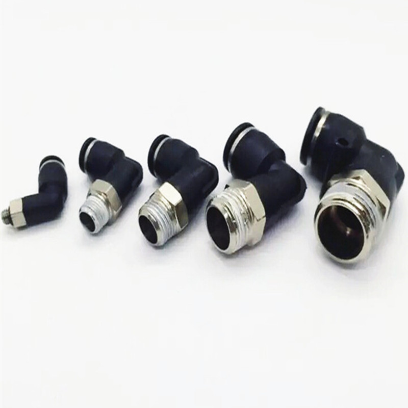 黑色气动快速插接头弯头L90度螺纹PL4-M5 6-01 8-02 10-03 12-04_虎窝淘