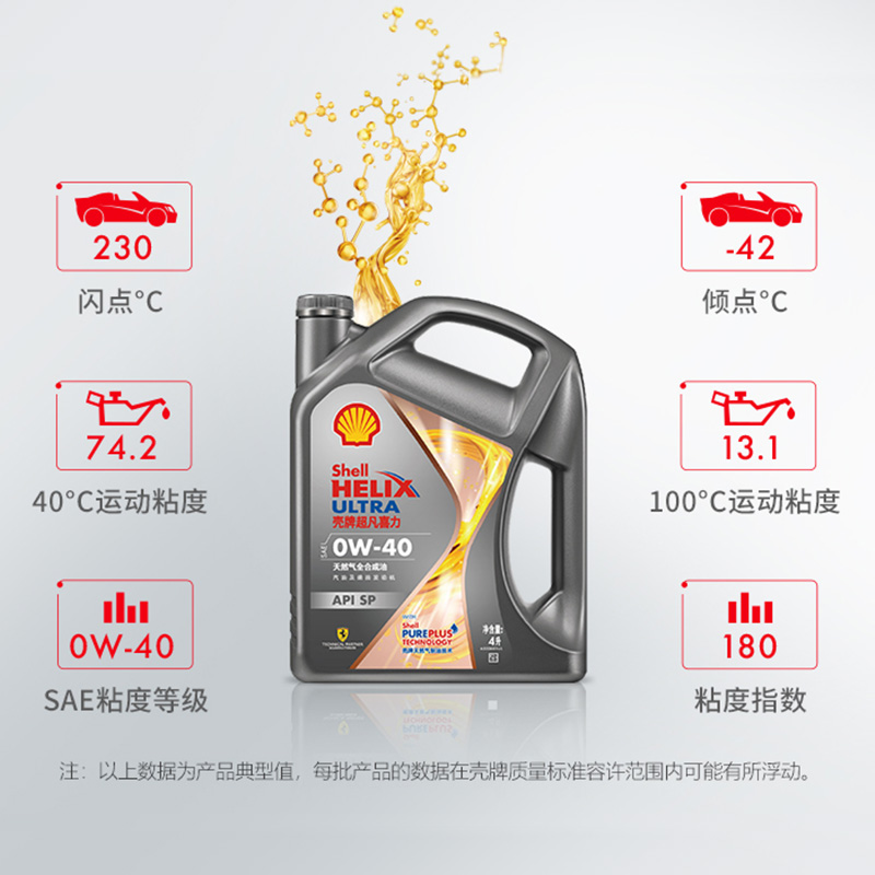 壳牌超凡喜力焕耀版天然气全合成油汽车机油 0w 40 4l装sp级 虎窝淘