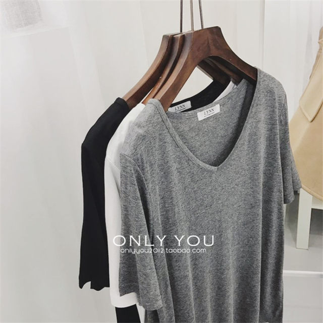 Summer soft drooping ice silk short-sleeved T-shirt for women solid ...