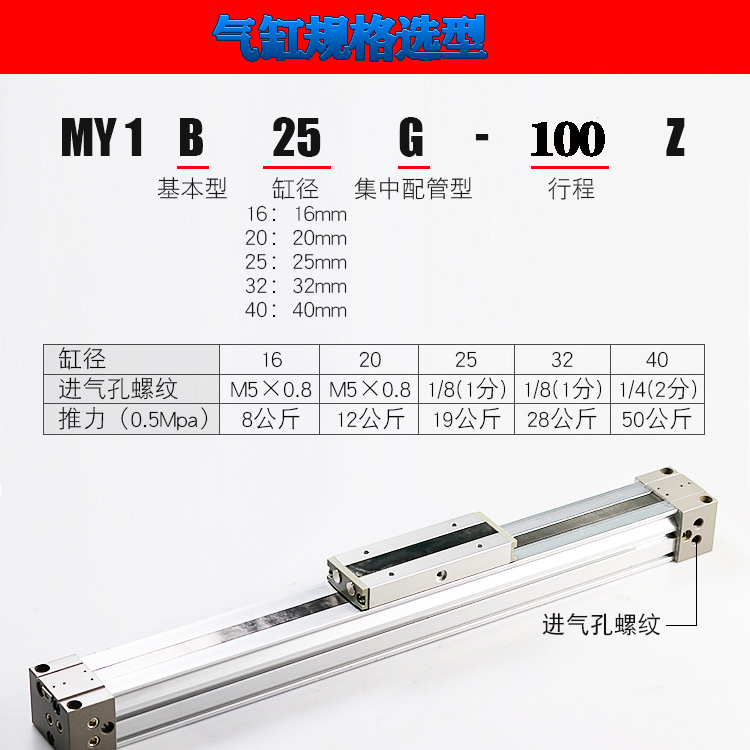SMC机械无杆气缸MY1B20/25G-200-300-400-500-600-700-800-1000LH_虎窝淘