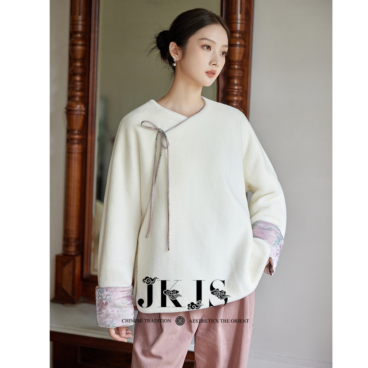 JKJS【芙蓉雪】白色外套女秋冬2023新款国风女装冬季加绒加厚上衣_虎窝淘