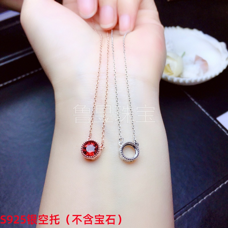 S925银饰品圆形4*4 5*5 6*6mm戒指项链吊坠锁骨链耳钉针套装空托_虎窝淘