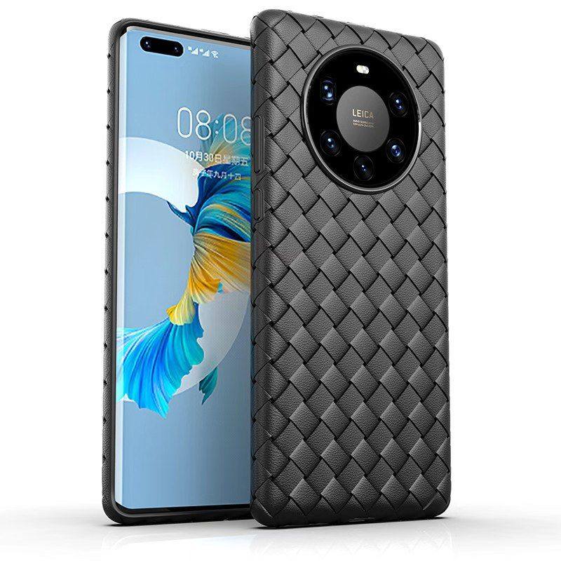 适用华为mate40 pro手机壳编织纹mate40pro+皮纹硅胶散热透气软壳_虎窝淘