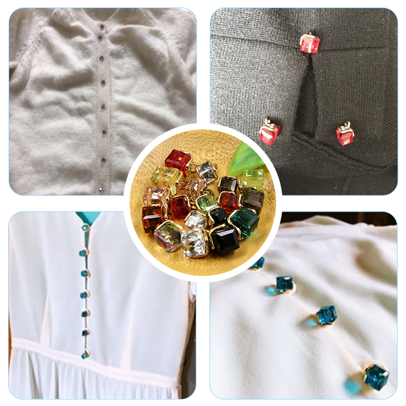 方形彩色水晶扣子纽扣百搭水钻女毛衣衬衫衬衣装饰衣服精致小钮扣_虎窝淘