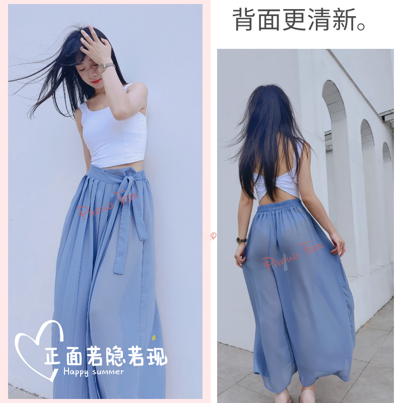 proudfox她秘户外露出新款阔腿裙裤假两件大开口无拉链透视性感_虎窝淘