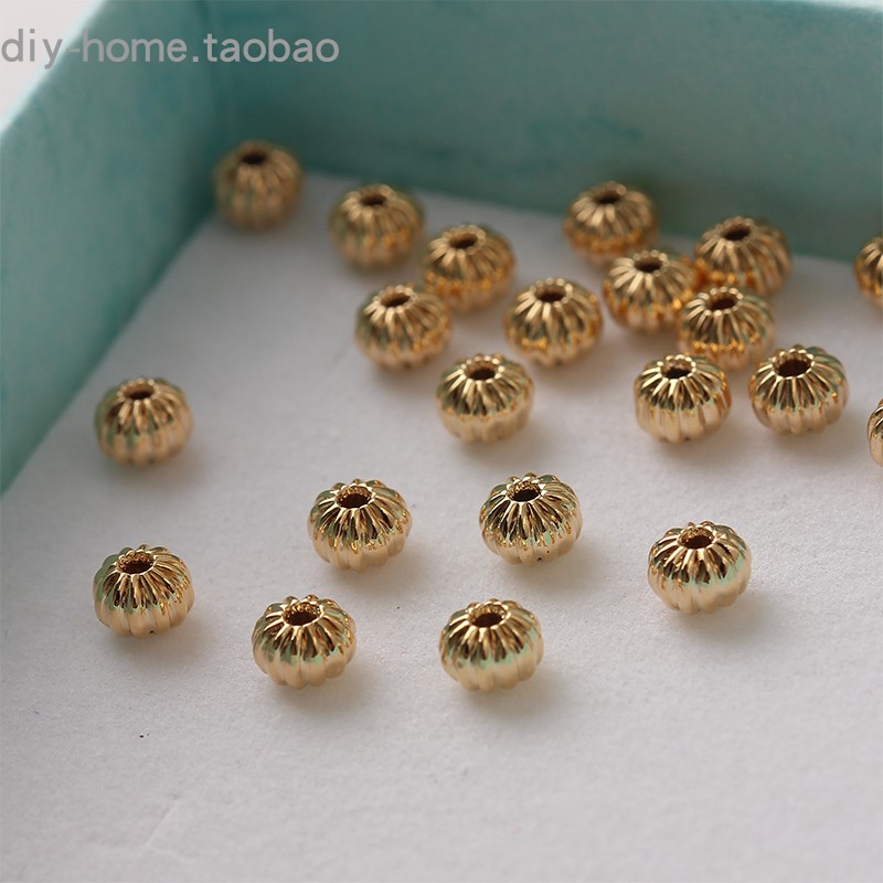 保色18k包金铜镀真金隔珠灯笼珠南瓜珠小金珠散珠diy手链项链配件_虎窝淘