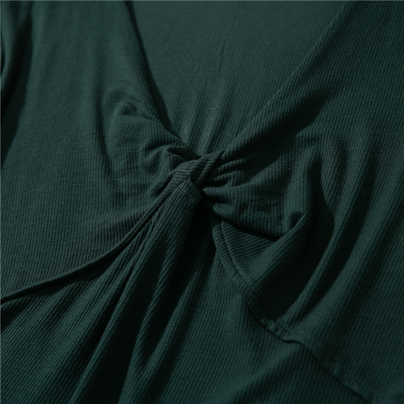 E49-3春季新品女装性感扭结V领修身长袖薄针织时尚深色打底T恤衫_虎窝淘