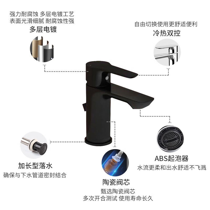 科勒利奥单孔水龙头洗脸龙头冷热卫生间面盆黑色龙头冷热25102T_虎窝淘