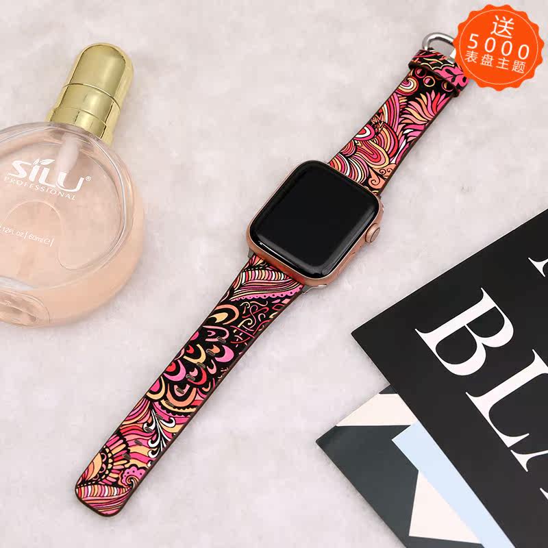 星图适用苹果AppleWatch手表表带真皮牛皮iwatch1/2/3/4567s8代经典扣男女38/40/42/44mm男女潮腕带印花卡通_虎窝淘