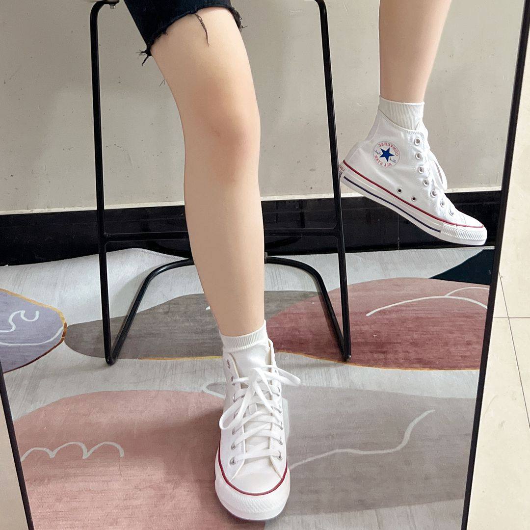 converse匡威常青款白色高低帮女鞋经典情侣帆布鞋101009 101000_虎窝淘