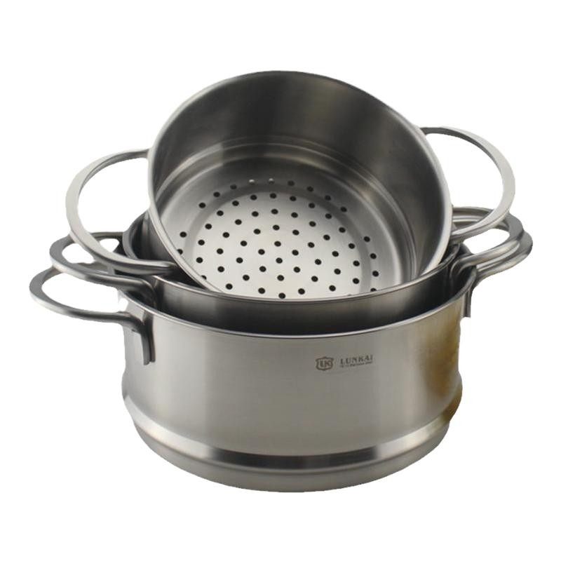 LUNKAI18/10不锈钢蒸笼304蒸格碟架屉有手柄可叠加161820242628_虎窝淘