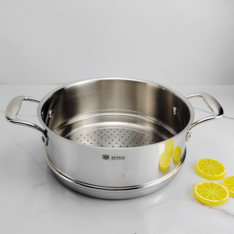 LUNKAI18/10不锈钢蒸笼304蒸格碟架屉有手柄可叠加161820242628_虎窝淘