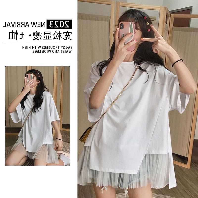 薄款上衣百搭洋气拼接网纱夏季MM2-300特大女装T恤