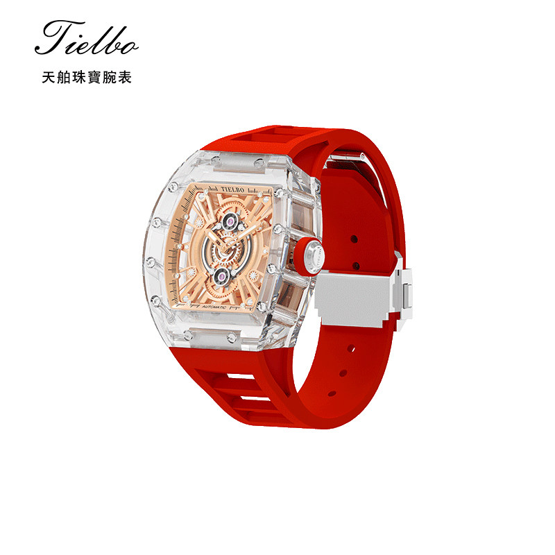 TIELBO天舶官方正品手表女士酒桶形夜光水晶石英机芯镂空防水腕表_虎窝淘
