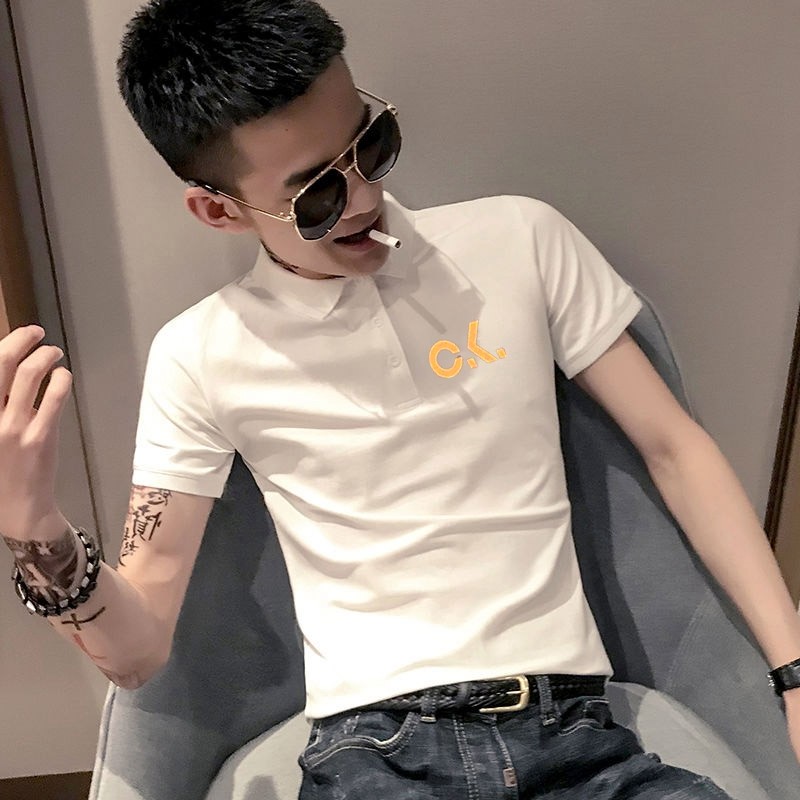 夏季新款社会精神小伙短袖男翻领半袖polo衫快手网红同款T恤衣服_虎窝淘