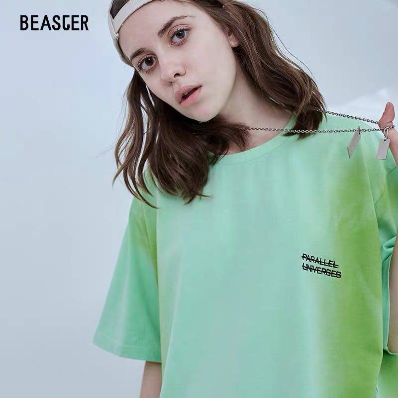 BEASTER小恶魔鬼脸原创潮牌情侣装染喷短袖t恤男宽松半袖体恤ins_虎窝淘