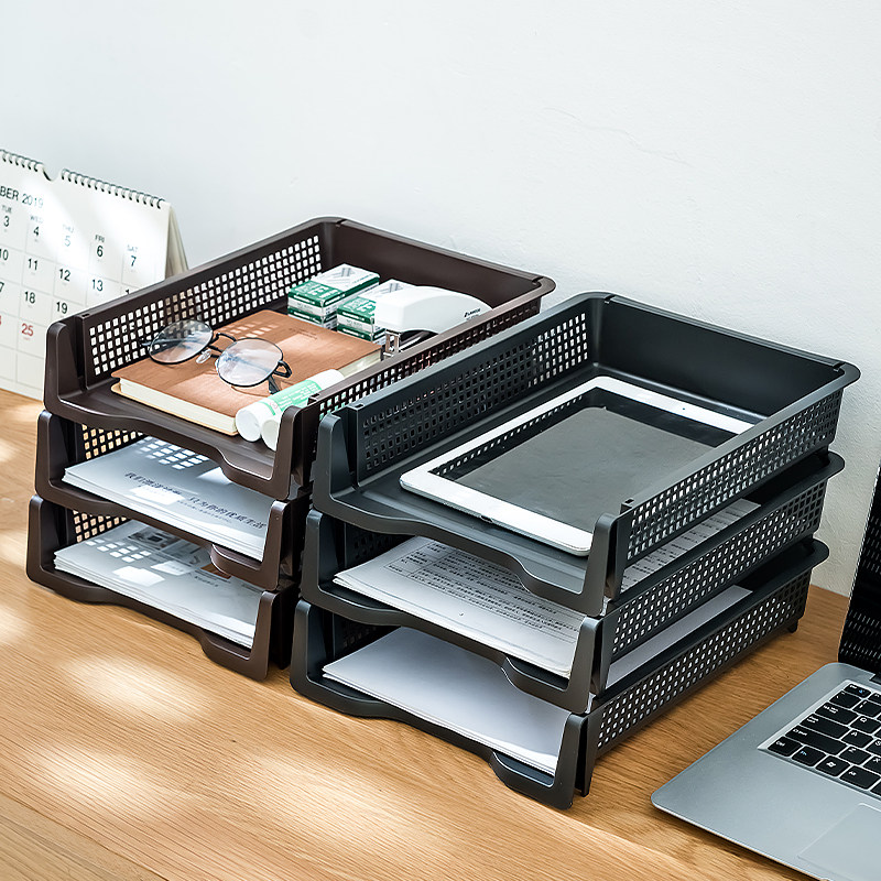 日本进口办公桌面收纳盒A4纸文件架多层置物架文件筐资料架档案盒_虎窝淘